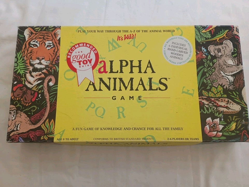 Alpha Animals Family Board Game 6 Hand Carved Animals Green Board 1991 ...