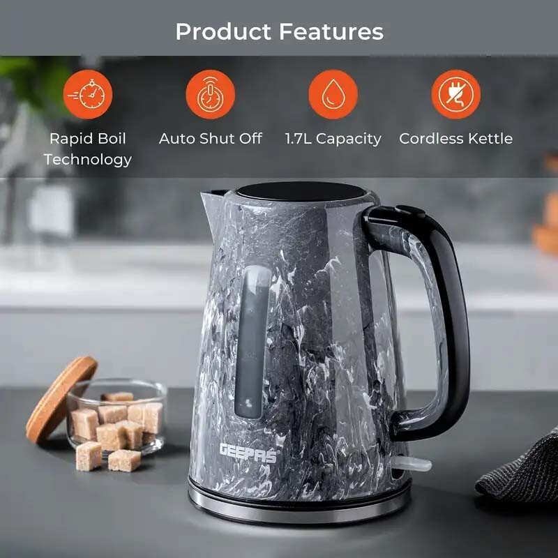 1.7L Cordless Electric Kettle Premium Rapid Boil Jug Kettle Black 2200W ...