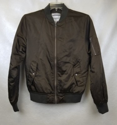 Goodfellow & Co Bomber Jacket Brown Rib Trim Zip Pockets Water ...