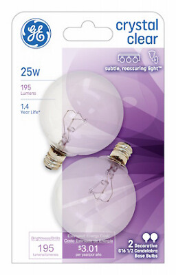 6 PAK GE; 25GC; 2 Pack; 25W; 120V; 2inDiameter; Clear; Globe Bulb ...