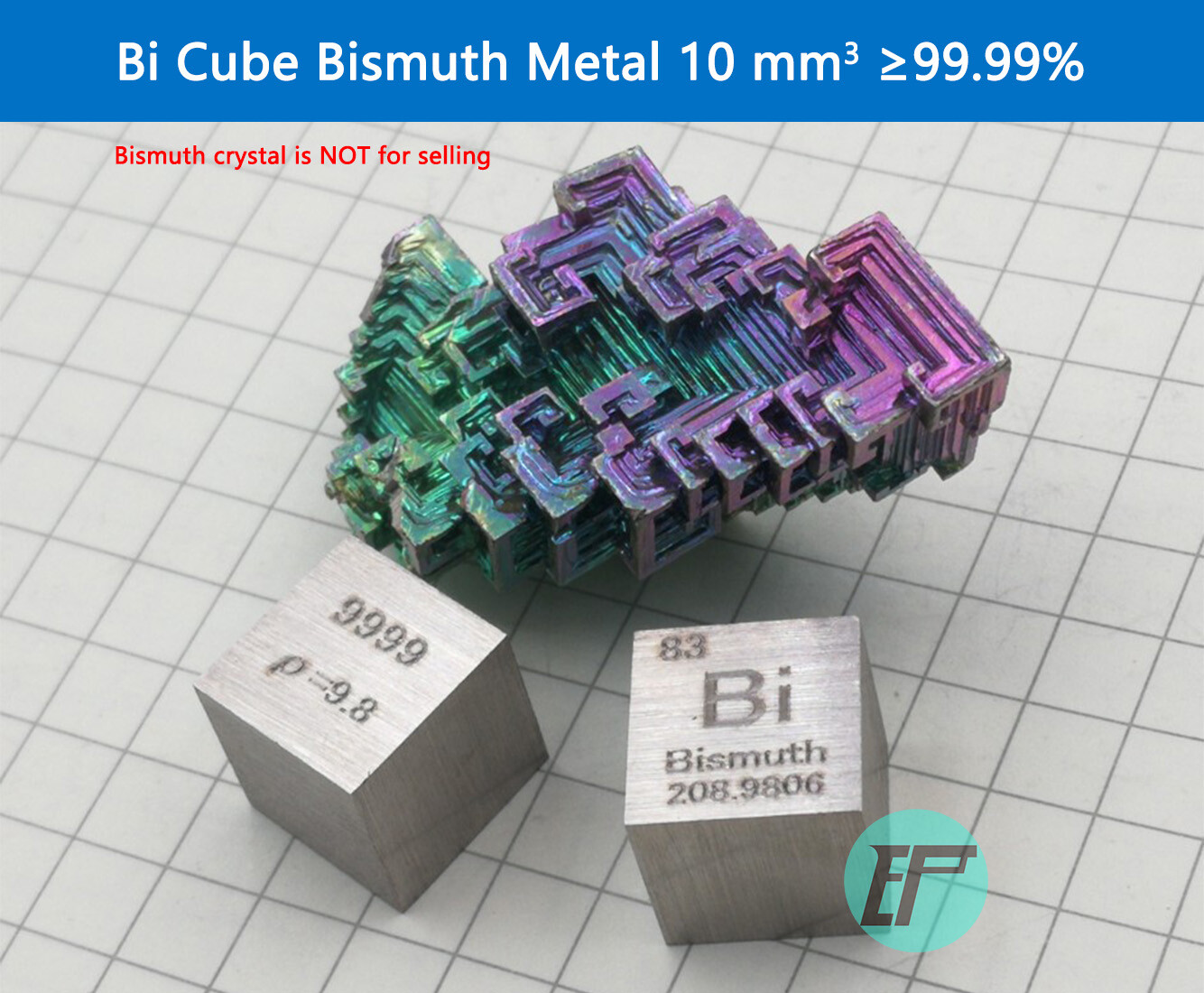 Metal Bismuth Bi Cube 10 mm Periodic Table Format High Purity ≥99.99% ...