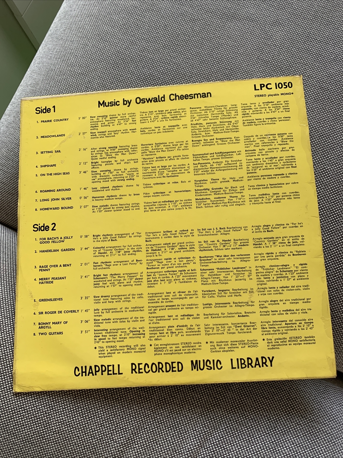 Chappell Recorded Music LP - Chappell Library LPC 1050 , Excellent ...