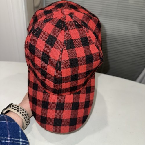 Checked Red Black Lite Wt Flannel Hat Cap Hook Loop Unbranded | eBay
