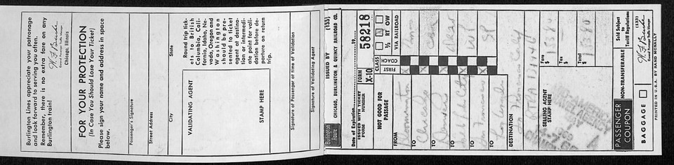 Burlington Route Zephyrs 1969 Ticket Receipt Booklet Bloomquist* (#3 ...