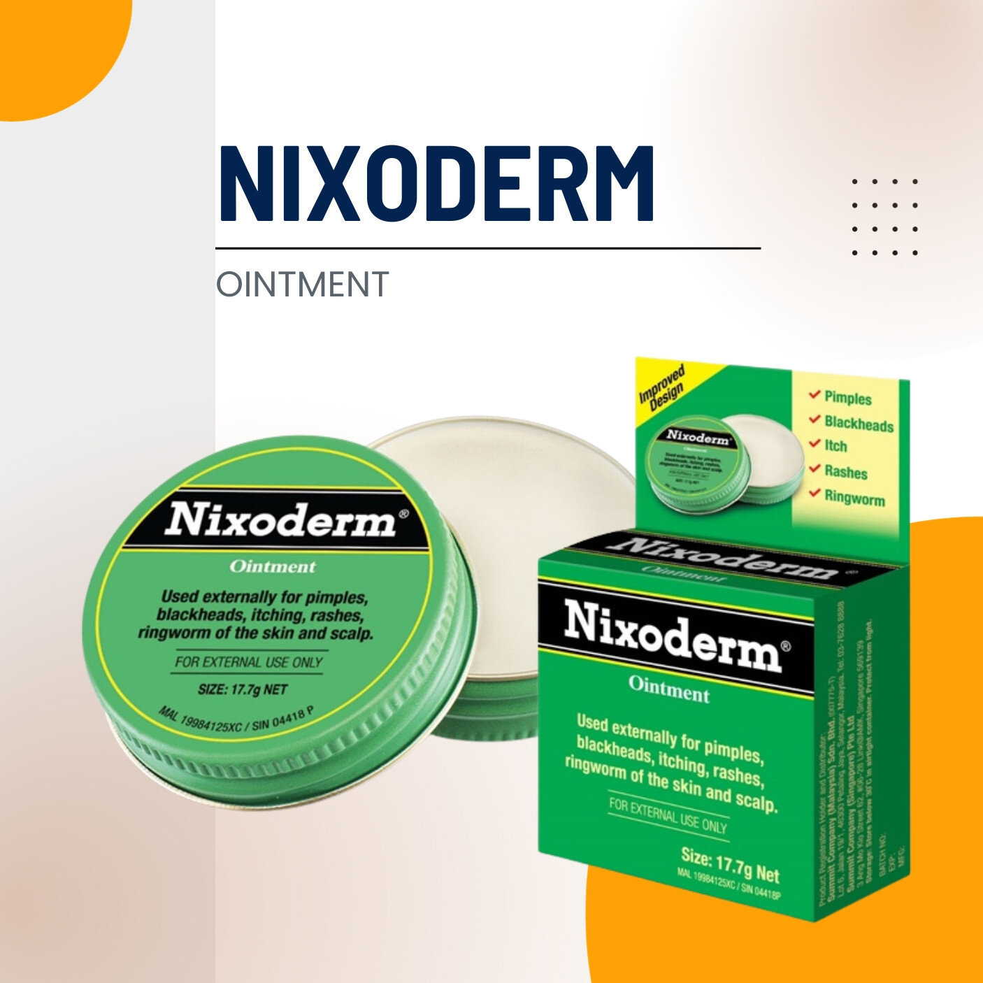 5 X NIXODERM OINTMENT 17.7G FOR PIMPLES, BLACKHEADS, ITCHING, RASHES ...