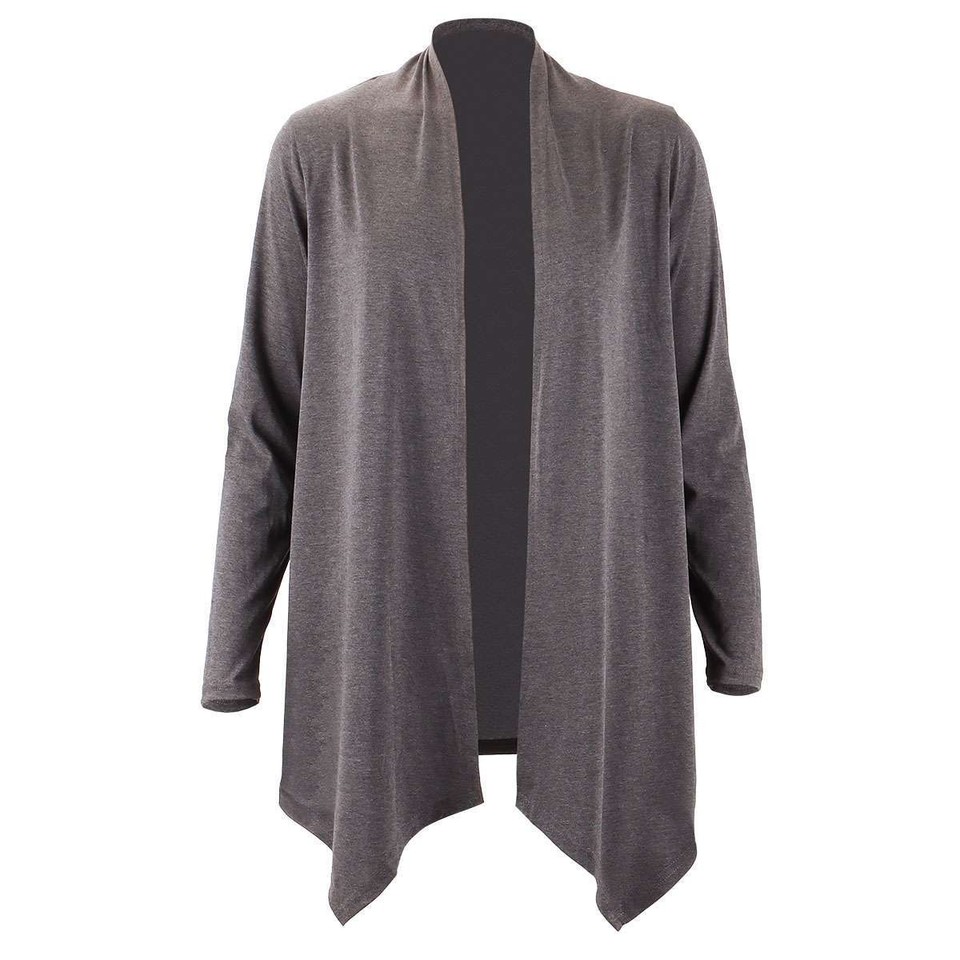 Womens Open Front Fly Away Cardigan Sweater Long Sleeve Loose Drape Rib ...