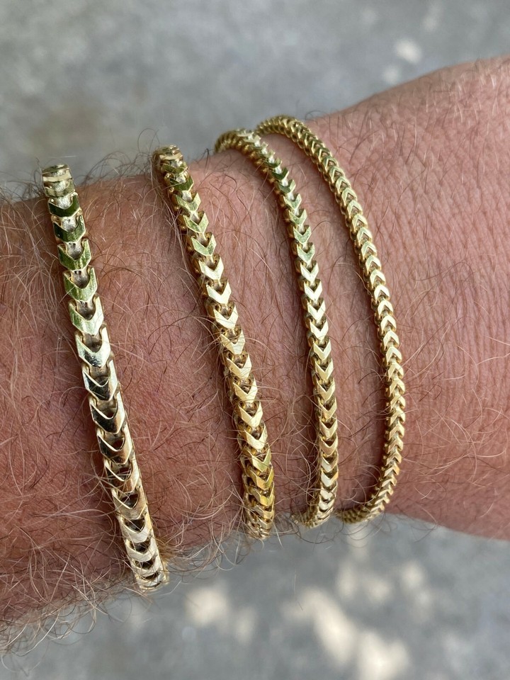 14k Gold Plated Real Solid 925 Sterling Silver Franco Bracelet 2.5-5mm ...
