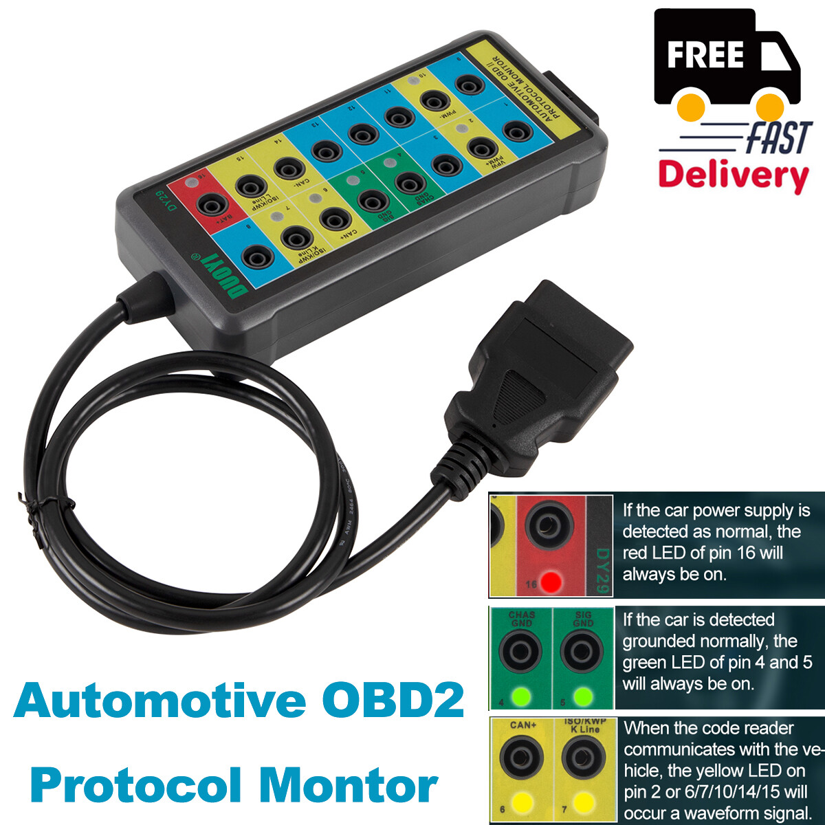 OBD2 Protocol Detector & Breakout Box Car CAN Test Diagnosis Scan Tool ...
