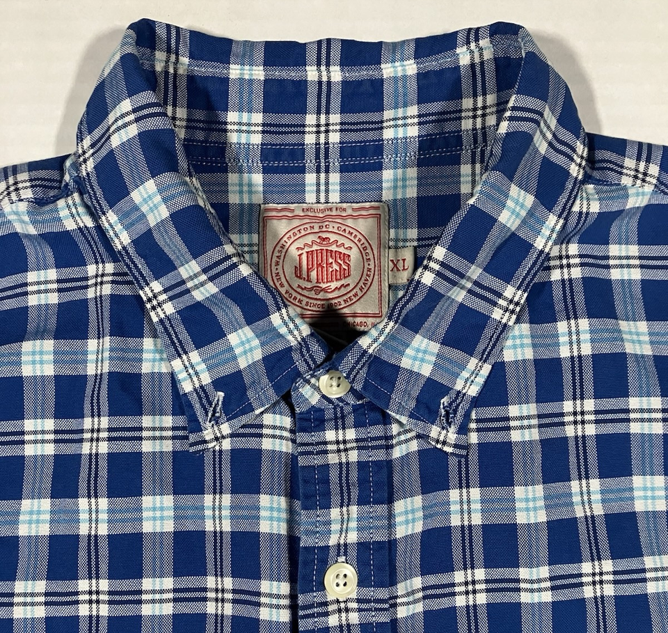 J Press Shirt Blue Plaid Button Down Long Sleeve Trunk Club Cotton Mens ...