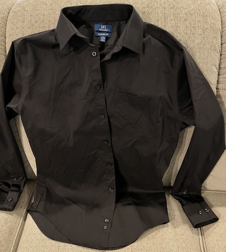 GEORGE Classic Fit Solid Black Long Sleeve Dress Shirt ~ Men's S (34-36 ...