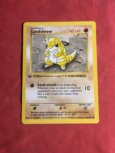 Pokémon TCG Sandshrew 062/102 1st Edition Base Set (Shadowless) Regular ...