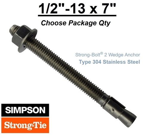1/2"-13 x 7" Stainless Strong Bolt 2 II Concrete Wedge Anchor STB2 ...