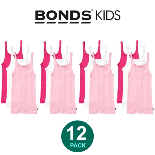 12 Pack Bonds Teena Singlet Girls Kids Pink Comfy Cotton Tank Top ...