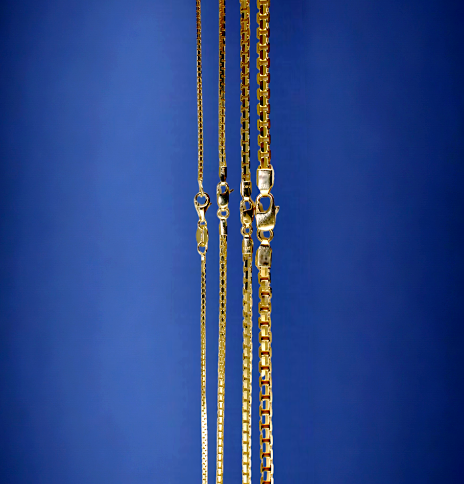 14K Yellow Gold SOLID Square Box Chain Necklace Bracelet Real 1mm-3mm 7 ...