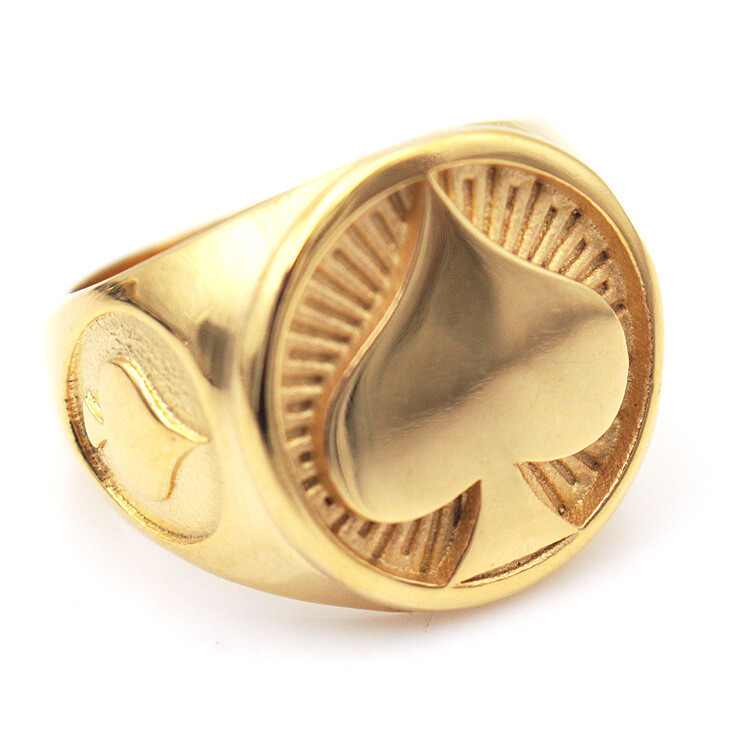 Gold Plated Men's Poker Spade Signet Ring Stainless Steel Biker Punk ...