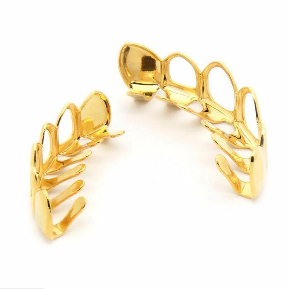 Custom Fit Gold Plated Hip Hop Hollow Open Face Teeth Grillz Caps Grill ...