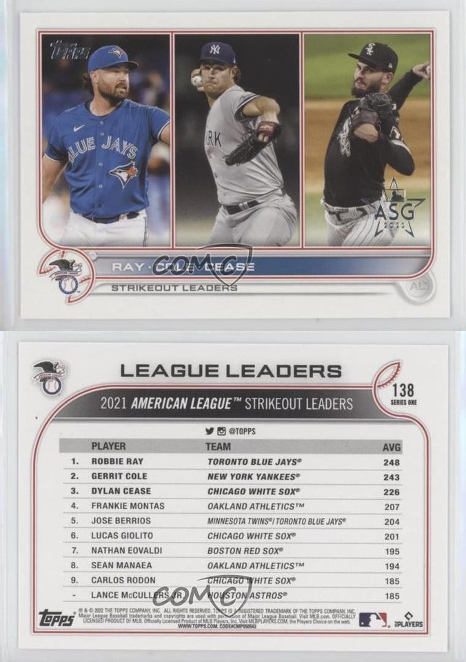 2022 Topps Series 1 League Leaders All-Star Game Foil Robbie Ray Gerrit ...