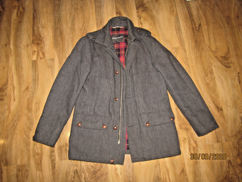 D.S. DUNDEE Destino Signum Coat Wool Tweed Military Button herringbone ...