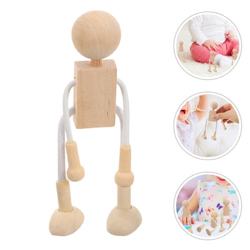 7 Pcs Wooden Cartoon Toys Baby Miniature Model Making Kits People ...