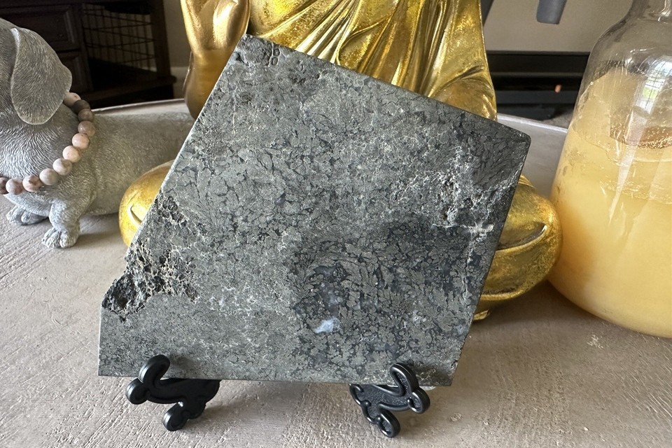 Natural Gold Pyrite & Black Agate Slab Authentic Crystal with Stand | eBay