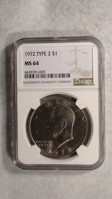 1972 P TYPE 2 Eisenhower Dollar NGC MS64 NEAR GEM IKE $1 Coin PRICED TO ...