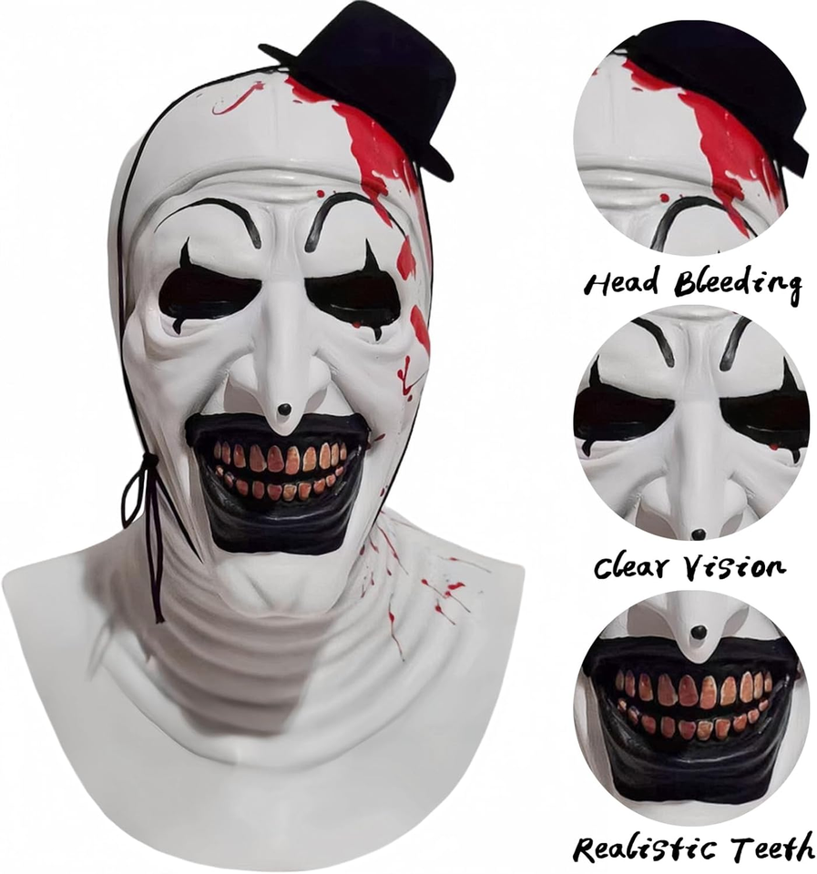 Art The Clown Mask Terrifier Full Head Latex Scary Killer Clown Mask ...