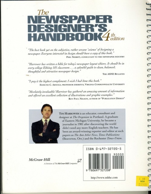 The Newspaper Designer's Handbook by Tim Harrower (1997, Spiral) for ...