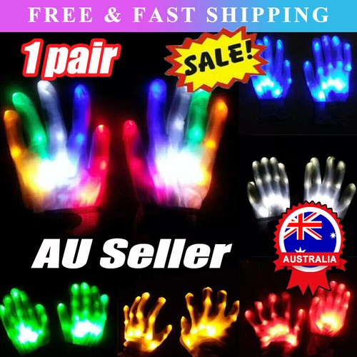 Flash House LED Gloves Flashing Finger Light Up Rave Party Doof Glow In ...