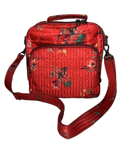 LUG Ranger Quilted Double Pocket Crossbody Travel Bag Purse Red/Floral ...