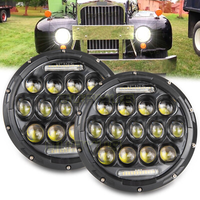 2PCS 7inch Round LED Headlights 75W Halo DRL Hi/Lo Turn Signal for Mack R Truck | eBay