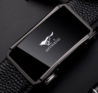 Septwolves Men waist belt cow leather Auto lock Buckle black 73911A08 ...