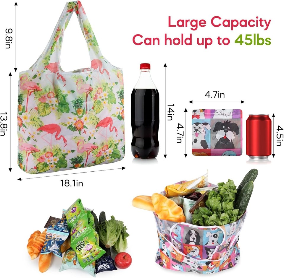 Large Reusable Bags Shopping Washable Foldable 6 Pack Grocery Bags ...
