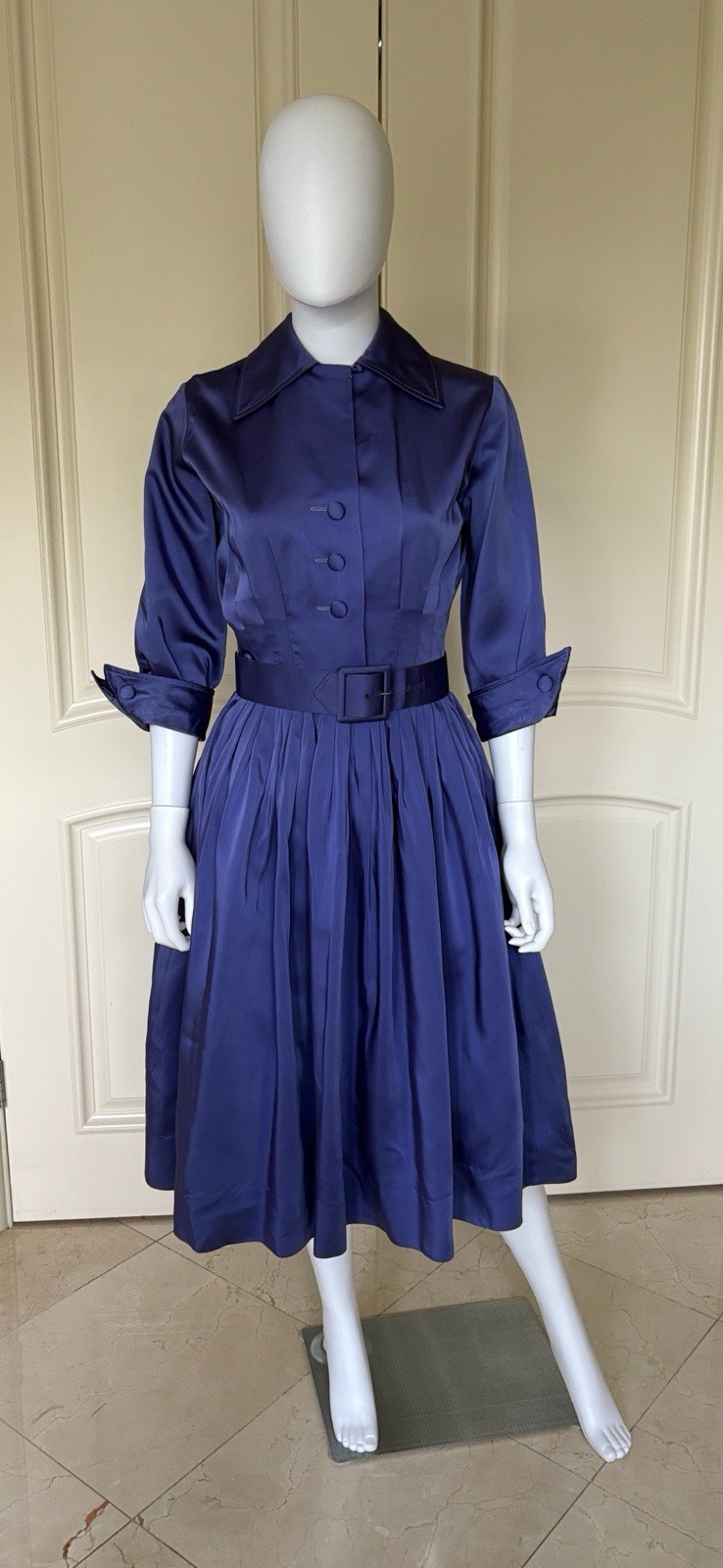 Vintage 1940s Deep Purple Satin Fit and Flare Dress B… - Gem