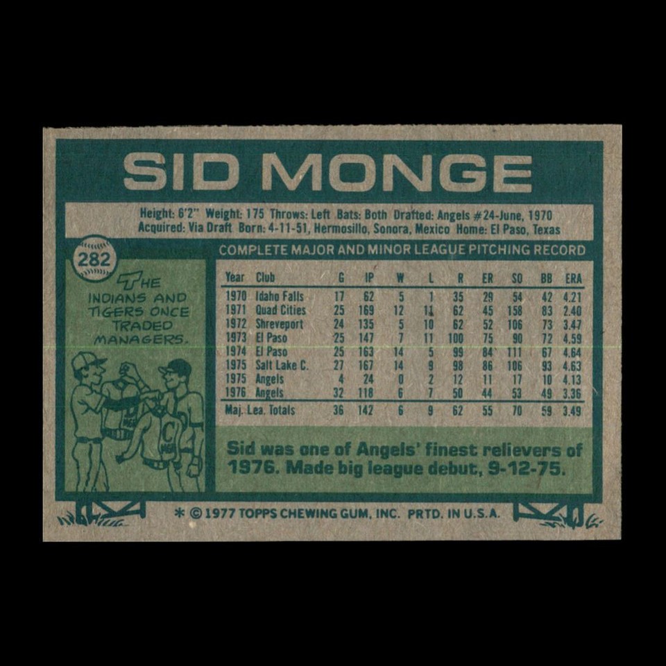 Sid Monge 1977 Topps California Angels #282 Set Break NICE! 2 | eBay