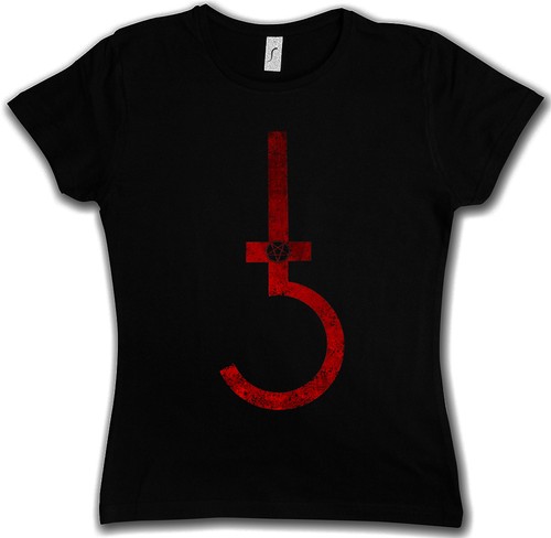 SATANIC CROSS WOMAN T-SHIRT Symbol Pentagram 666 Sign Double Church of ...
