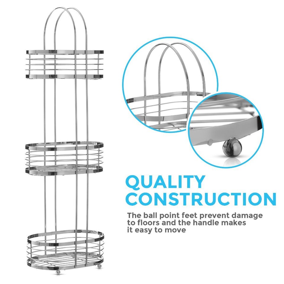 Free Standing 3 Tier Chrome Shower Caddy Bathroom Storage Rack Shelf ...