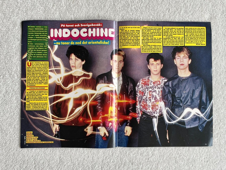 INDOCHINE 1985 Clipping Poster Swedish Music magazine Okej Vintage ...
