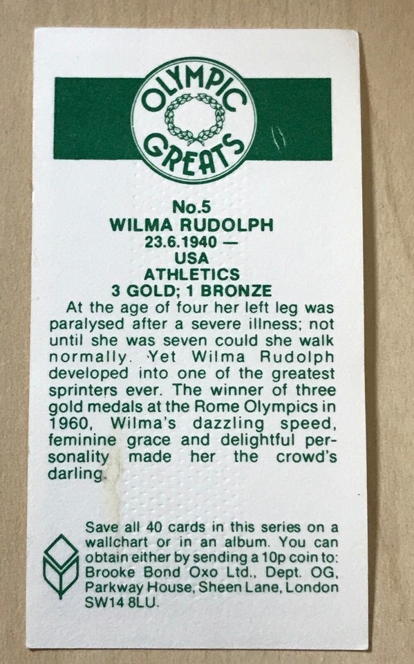 1979 Brooke Bond Olympic Greats #5 Wilma Rudolph Card | eBay