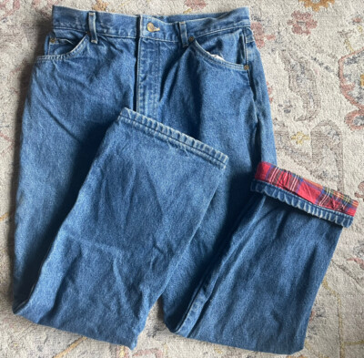 Vintage LL Bean Plaid Flannel Lined Jeans Womens 14 USA Union Made High ...
