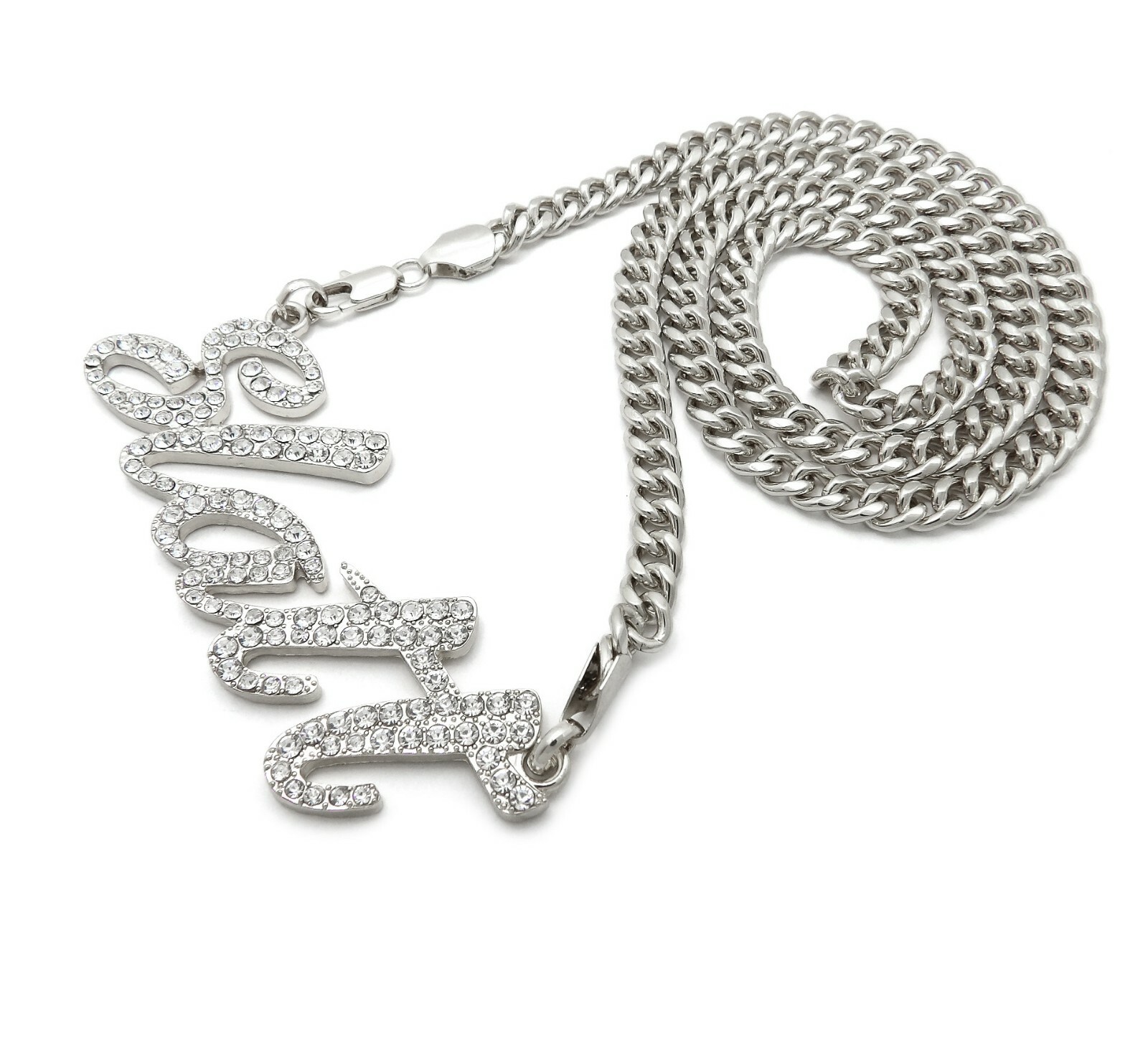 YOUNG THUG GUNNA SLATT PENDANT SILVER CUBAN LINK CHAIN NECKLACE HIP HOP ...