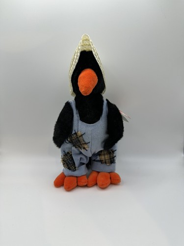 Ty Scarecrow Plush Cawley Overalls Straw Hat Halloween 1993 Black Bird ...