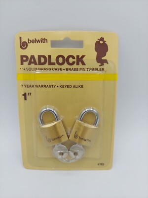 Belwith 1" Keyed Alike Padlocks 2 Pk, Brass Case & Pin Tumbler, #4110 ...