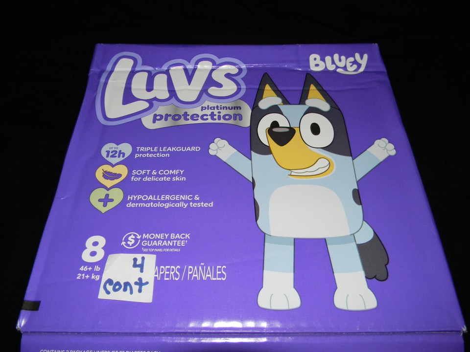 4 Sample Luvs ( BLUEY ) platinum Protection Diapers Size 8. | eBay