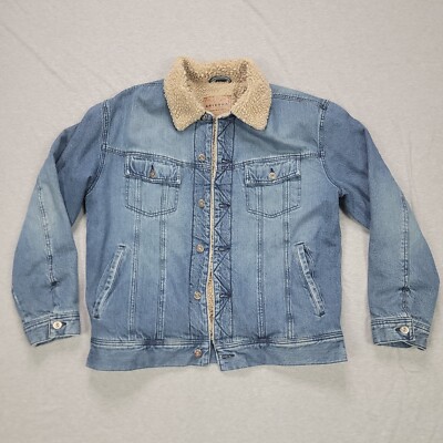 Arizona Denim Jacket Mens Large Blue Medium Wash Sherpa Fleece Lined ...