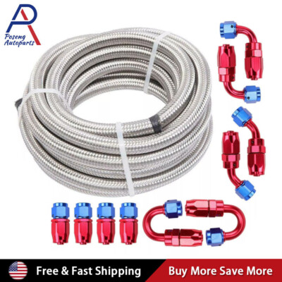 6AN 8AN 10AN 10FT 20FT CPE Braided Nylon Fuel Line Kit Hose End ...