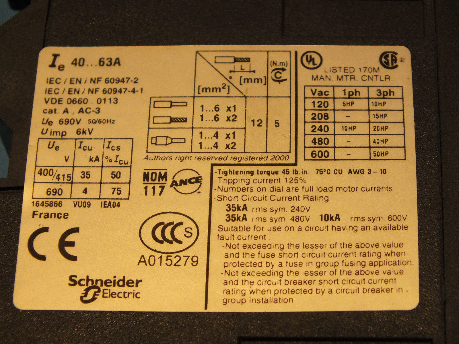 Telemecanique GV3ME63/40-63A (GV3M63/40-63A) | eBay