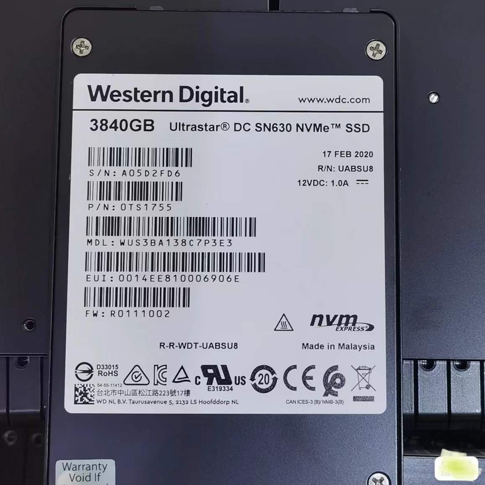 WD 3.84TB SN630 U.2 NVME SSD Ultrastar WUS3BA138C7P3E3 Solid State ...