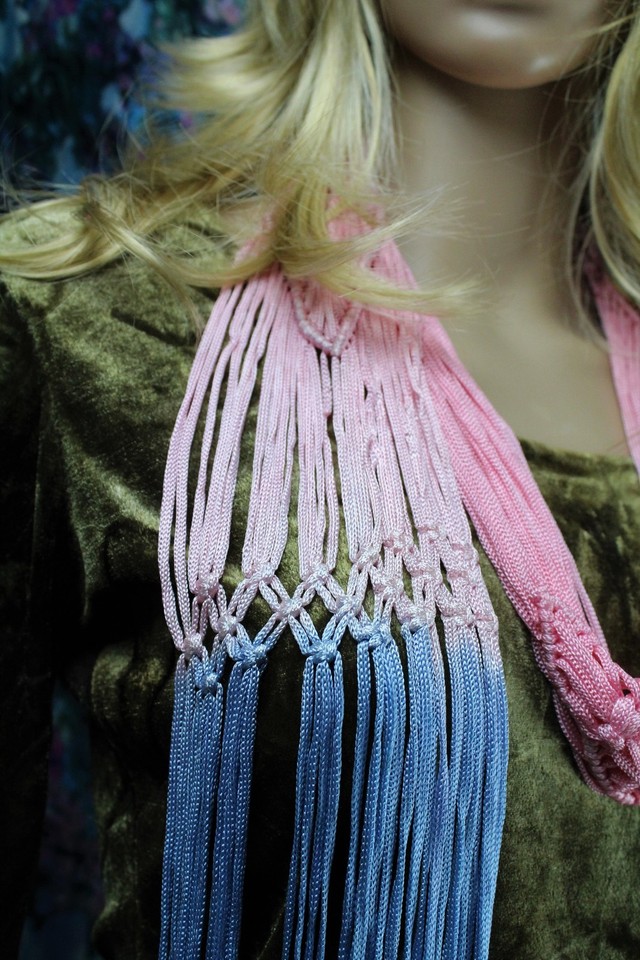 Pretty Pastel Thin Silky Ombre Rope Fringe Necklace Scarf (2 Colors ...