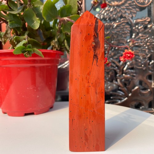 600g Rare Natural Red jasper Quartz Crystal Hexagon Tower Mineral Stone ...
