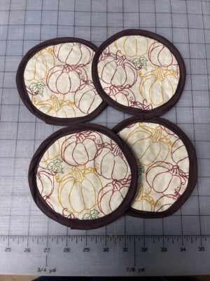 Thanksgiving Fall Drink Coasters Set of 4 brown tan burgundy round ...